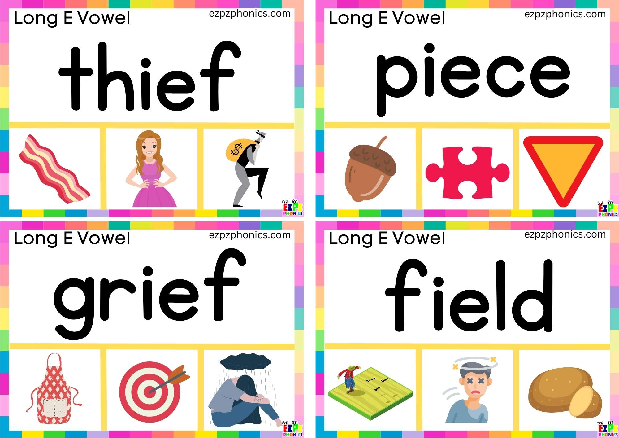 Read the word and clip the correct image Clip cards for long e vowel ie words - ezpzphonics.com
